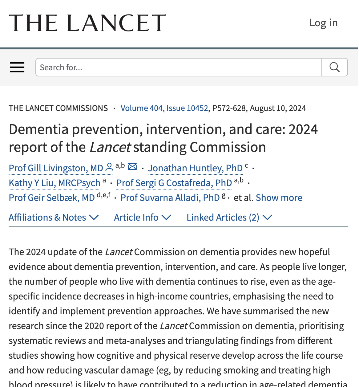The Lancet Alzheimer Report Omission | Food for the Brain